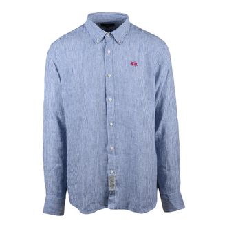 La Martina Homme, Chemises, Bleu, Taille: XL Chemise en lin teinte en pi&egrave;ce