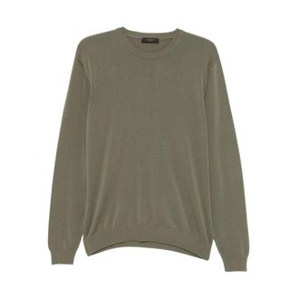 Zanone Homme, Pulls, Vert, Taille: 2XL Pull Ras du Cou Coupe Slim en Cr&ecirc;pe de Coton