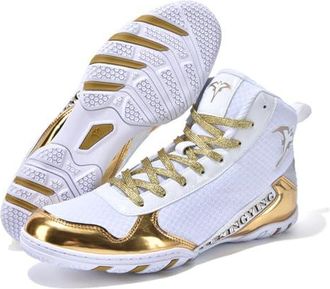 Generic Bottes de Lutte pour Femmes, Bottes de Kickboxing à Lacets, Non glissantes, Hautes, pour lentraînement et la Fitness.,Blanc,40 EU