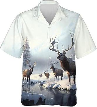 Keephen kewing Chasse au Cerf Impression 3D Chemise &agrave; Boutons pour Femmes Hommes Nouveaut&eacute; Chemises Hawaiiennes Manches Courtes Plage Chemise Aloha