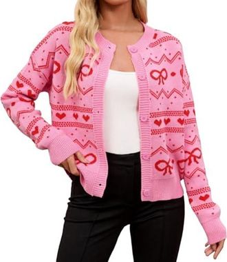Generic 2026 Cardigan tricot&eacute; avec motif coeur pour la Saint-Valentin, lautomne et lhiver, confortable et doux, &agrave; manches longues, v&ecirc;tement dext&eacute;rieur d&eacute;contr