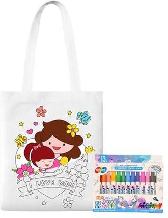 Generic Qkbuza Sacs fourre-tout en toile vierge | Sacs &agrave; bonbons &agrave; colorier - F&ecirc;te des m&egrave;res - Artisanat &eacute;ducatif avec stylos de peinture - Activit&eacute;s dapprent