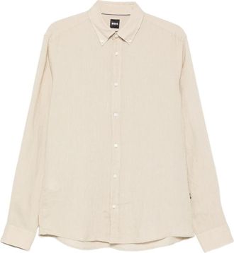 HUGO BOSS Homme, Chemises, Beige, Taille: 2XL Liam Linen Shirt