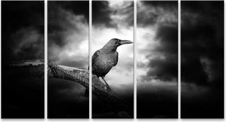 Islandburner Bild auf Leinwand Rabe Kahler Zweig Mond Wolken Bilder Wandbilder Poster