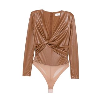 Elisabetta Franchi Body mit V-Ausschnitt und verdrehtem Detail - - Tops - Damen - Braun - XS