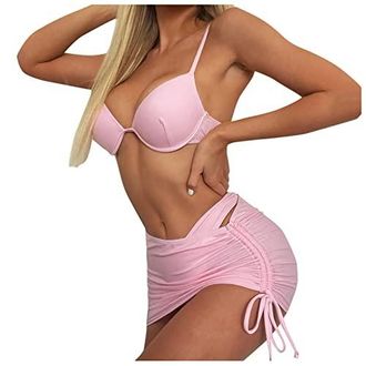 Generic Maillot De Bain- Maillot De Bain Trois Pi&egrave;Ces Bikini Style Europ&eacute;En avec Jupe De Plage Fronc&eacute;E