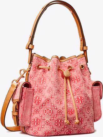 Tory Burch Damen Bucket Bag aus Denim mit T-Monogramm
