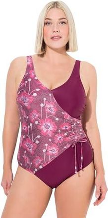 Ulla Popken Badeanzug, Alina, Wickelraffung Glitzerblüten Maillot de Bain Une pièce, Pourpre, 60 Femmes