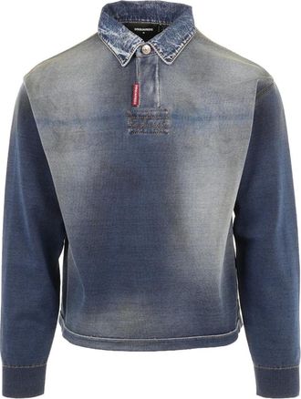 Dsquared2 Homme, Vestes, Bleu, Taille: S Polo Manches Longues En Maille Effet Denim