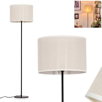 HOFSTEIN Stehleuchte Bassagoda, Stehlampe aus Metall/Stoff in Schwarz/Beige, Leuchte im skandinavischen Design mit rundem Schirm (Ø 40 cm) u. Fußschalter, Höhe
