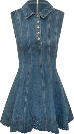 Self Portrait Femme, Robes, Bleu, Taille: 38 FR Denim Broderie Mini Dress