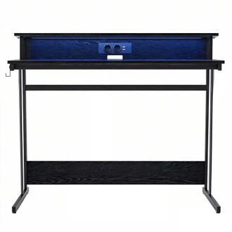 Vasagle Table Gamer, Bureau Gaming avec LED et Multiprise, avec Rehausseur d&Eacute;cran, pour 2 Ordinateurs, pour Chambre, 60 x 120 x 76 cm, Noir