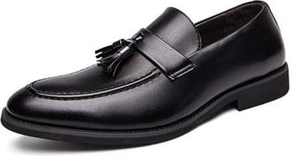 Generic Mocassins en cuir à enfiler pour homme - Style classique et décontracté - Style vintage - Pour affaires, mariages, Noir, 41 1/3 EU