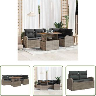 vidaXL vidaXL Balkonsofa - Garten-Sofa-Set mit Speicher 6 pcs Grau Poly Rattan