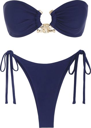 Zaful Metal Ring Bandeau Bikini Set mit Bindebändern, Hochgeschnittenes 2-Teiliges Badeanzug-Set, Cutout-Schwimmbekleidung, S