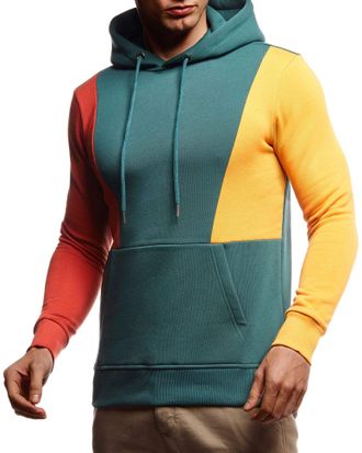 LEIF NELSON Herren Hoodie Pullover mit Kapuze Kapuzenpullover für Männer Pulli Longsleeve Sweatshirt Langarm Slim Fit LN8348; Größe XXL, Olive