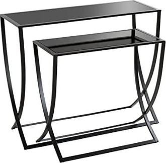 Haku Möbel Beistelltisch 2er Set schwarz, Metall, Sicherheitsglas - Maße: B 60/80 cm x H 55/65 cm x T 30/30 cm, Style: Modern