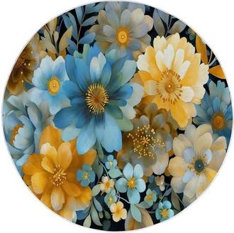 Generic Tapis Rond 100 cm Style Exquis Salon Chambre Rug, Lavable en Machine Couleur Tapis Chambre Enfant, Doux Aquarelle Fleurs Descente de Lit AntidéRapant 