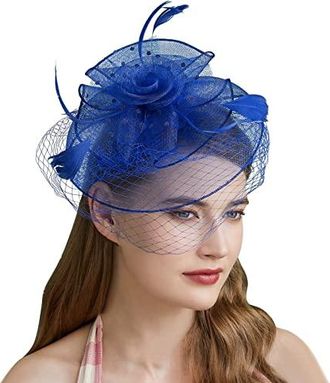 Generic Bibi pour femme - Chapeau de mariage - Clips - Voile - Bandeau - Tea Party - En maille - Pour léglise, Halloween, cocktail, club, bleu, Taille unique