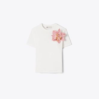 Tory Burch Damen Verziertes T-Shirt aus Baumwolle