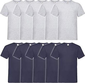 Fruit Of The Loom Lot de 10 t-shirts col V pour homme, 5 gris/5 bleu marine, M