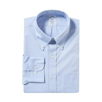 Brooks Brothers Chemise en coton infroissable coupe droite avec col boutonn&eacute; - Homme - Chemises - Bleu - Taille: XS