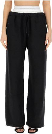 Alexander Wang Femme, Pantalons, Noir, Taille: 40 FR Pantalon de surv&ecirc;tement large avec &eacute;lastique apparent &agrave; logo