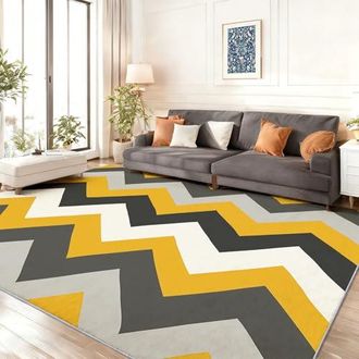 Generic Jaune Tapis de Bain antid&eacute;rapant, Moquette d&eacute;coratifs Minimaliste Vintage Lignes Motif r&eacute;sistant &agrave; la d&eacute;coloration Hydrofuge pour Salon Chambre &agrave; Couc