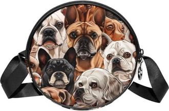 Generic Sac &agrave; bandouli&egrave;re rond pour femme, races de chiens, petit sac &agrave; dos &agrave; bandouli&egrave;re avec fermeture &eacute;clair, bretelles r&eacute;glables, sac &agrave; main rond d&eacute;contra