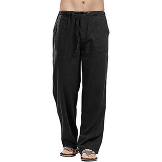 Generic Pantalon en lin l&eacute;ger pour homme - Pantalon d&eacute;t&eacute; slim fit - Pantalon de plage droit - Pantalon de jogging avec cordon de serrage - Couleur unie - Pant