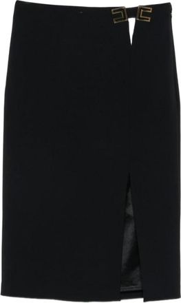 Elisabetta Franchi Femme, Jupes, Noir, Taille: 42 FR Logo-embellishment Side-slit Midi Skirt