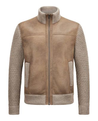 Milestone Hybridjacke MSCervo Vintage-Lammfelloptik mit strukturiertem Wollmix-Strick