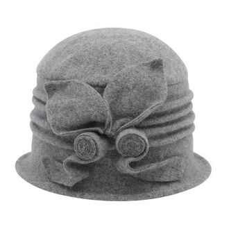 ZLYC Chapeau de Bowler dhiver en Laine pour Femme - Style Vintage des ann&eacute;es 1920, Gris uni, Taille Unique