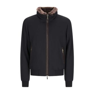 Moorer Schwarzer Wollmantel mit Shearling-Kragen - - Jackets - Herren - Schwarzk - 2XL