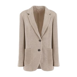 Brunello Cucinelli Gerippte Jacke mit R&uuml;ckenstickerei - - Jackets - Damen - Beige - M