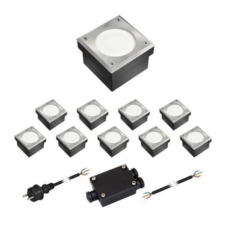 LEDs Com 10er-Set GX53 Pflasterstein Bodeneinbauleuchte NEOLUM f&uuml;r au&szlig;en, IP67, eckig, 10 x10cm