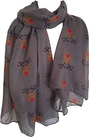 GlamLondon &Eacute;charpe de No&euml;l avec imprim&eacute; renne au nez rouge Rudolph pour femmes - &Eacute;charpes de f&ecirc;te dhiver - Cadeau, gris, L