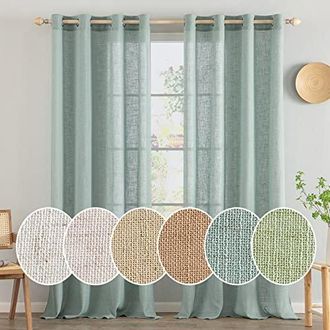 Miulee Lot de 2 Rideaux en Lin Translucide avec Oeillets Rideaux Modernes pour Deux Portes de Balcon pour Salon Chambre &agrave; Coucher HxL 225x140 cm Turquoise
