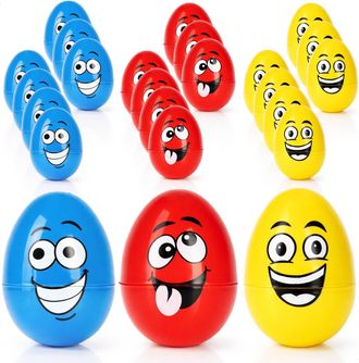 Com-Four 24x F&uuml;lleier mit Gesicht - Bunte Ostereier zum Bef&uuml;llen - aufklappbare Kunststoff-Hohlk&ouml;rper - Leere Osterdekoration und Geschenkverpackung (24x Bunt 
