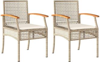 vidaXL Gartenst&uuml;hle mit Kissen 2 Stk. Beige Poly Rattan Akazienholz Vidaxl