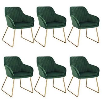 Woltu Chaise de Salle à Manger Lot de 6, Moderne Fauteuil Scandinave pour Cuisine, Coiffeuse, Salle de Séjour, Chambre à Coucher - en Velours et Métal Vert 