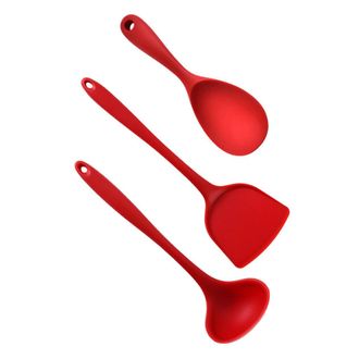 TOPBATHY Mischen Kochl&ouml;ffel Set Silikon K&uuml;che Werkzeuge Hause K&uuml;che Liefert Rote Farbe Einfache Lagerung