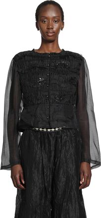 Renli Su Shirred Silk Twill and Organza Shirt