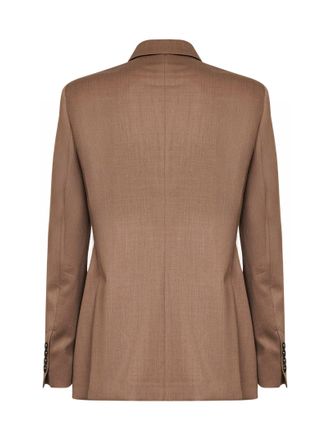Max Mara Womens Hazelnut Twill Double-Breasted Blazer Virgin Wool Jacket