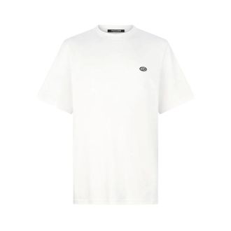 Roberto Cavalli Homme, Tops, Blanc, Taille: XL T-shirt en Coton avec Logo Patch
