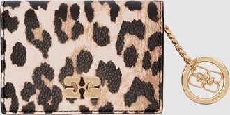 Ganni Porte Cartes Bou Card Holder With Flap Printed Grained Almond Milk