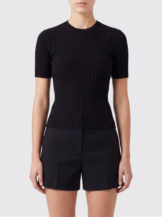 Ami Top en maille de viscose &agrave; manches courtes et coupe slim avec bordures c&ocirc;tel&eacute;es