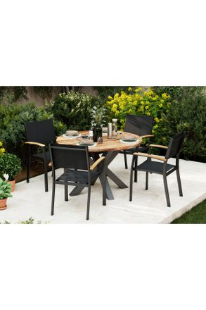 ambia GARDEN Gartentisch, Akazie, Holz, Metall, Akazie, Schichtholz, rund, X-Form, 120x76x120 cm, FSC 100%, Gartenm&ouml;bel, Gartentische, Gartentische