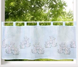 Heimtexland Scheibengardine Hasen Bistrogardine Kinderzimmer Baby Deko Gardine Hellblau Kindergardine HxB 45x120 Typ788