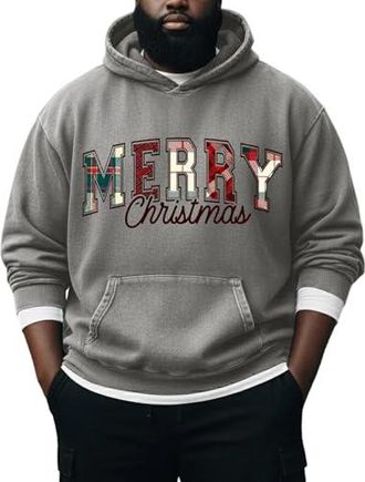 Generic Sweat &agrave; capuche graphique pour homme, Merry Christmas - Sweat-shirt ample imprim&eacute; tendance pour lautomne | pour les vacances et les voyages, gris, XXL